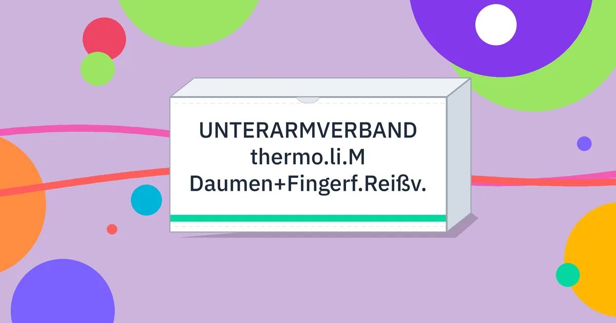Symbolbild: Packung mit der Aufschrift UNTERARMVERBAND thermo.li.M Daumen+Fingerf.Reißv. (PZN 08429872) – Verfügbarkeit und Bezug in Apotheken in Frankfurt am Main