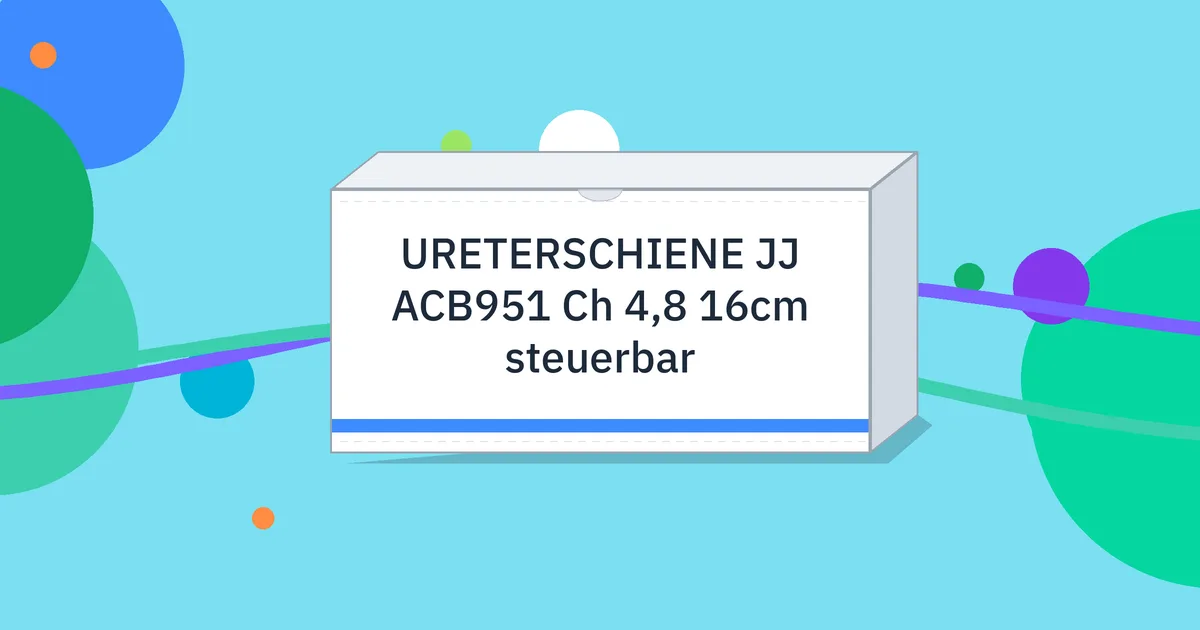 Symbolbild: Packung mit der Aufschrift URETERSCHIENE JJ ACB951 Ch 4,8 16cm steuerbar (PZN 00486646) – Verfügbarkeit und Bezug in Apotheken in Frankfurt am Main