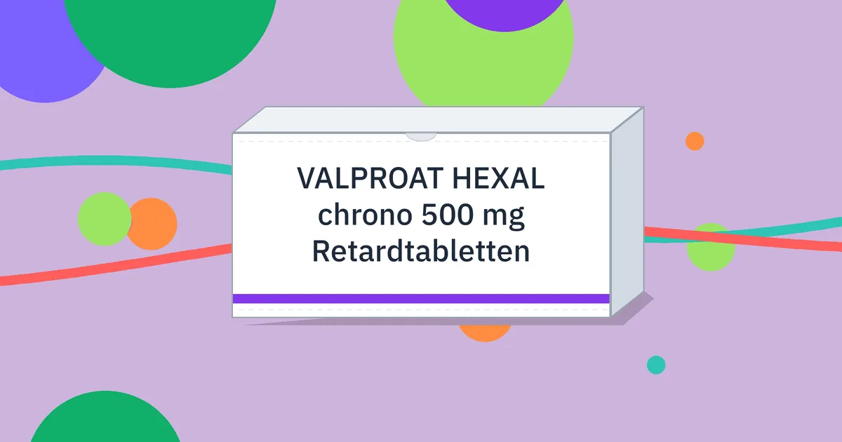 Symbolbild: Packung mit der Aufschrift VALPROAT HEXAL chrono 500 mg Retardtabletten (PZN 01044117) – Verfügbarkeit und Bezug in Apotheken in Frankfurt am Main