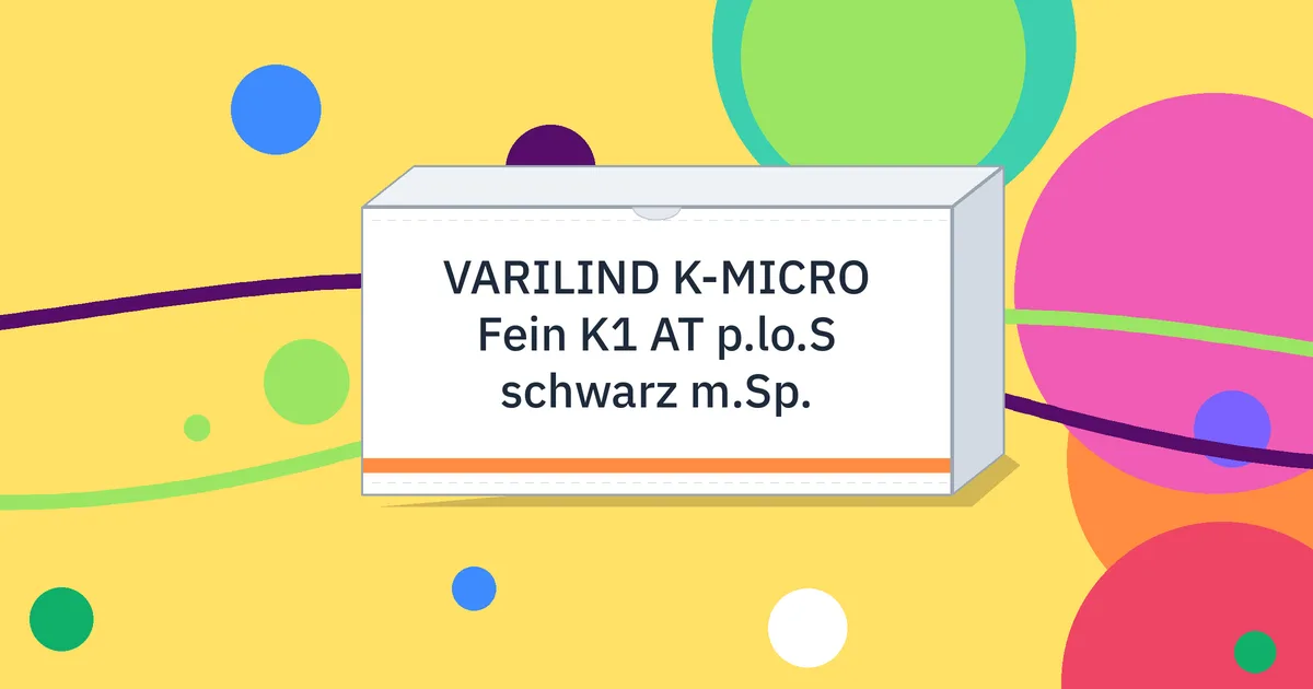 Symbolbild: Packung mit der Aufschrift VARILIND K-MICRO Fein K1 AT p.lo.S schwarz m.Sp. (PZN 20552492) – Verfügbarkeit und Bezug in Apotheken in Frankfurt am Main