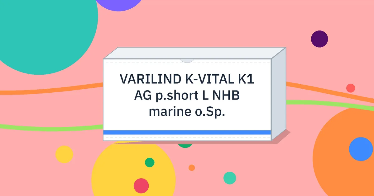 Symbolbild: Packung mit der Aufschrift VARILIND K-VITAL K1 AG p.short L NHB marine o.Sp. (PZN 20563337) – Verfügbarkeit und Bezug in Apotheken in Frankfurt am Main
