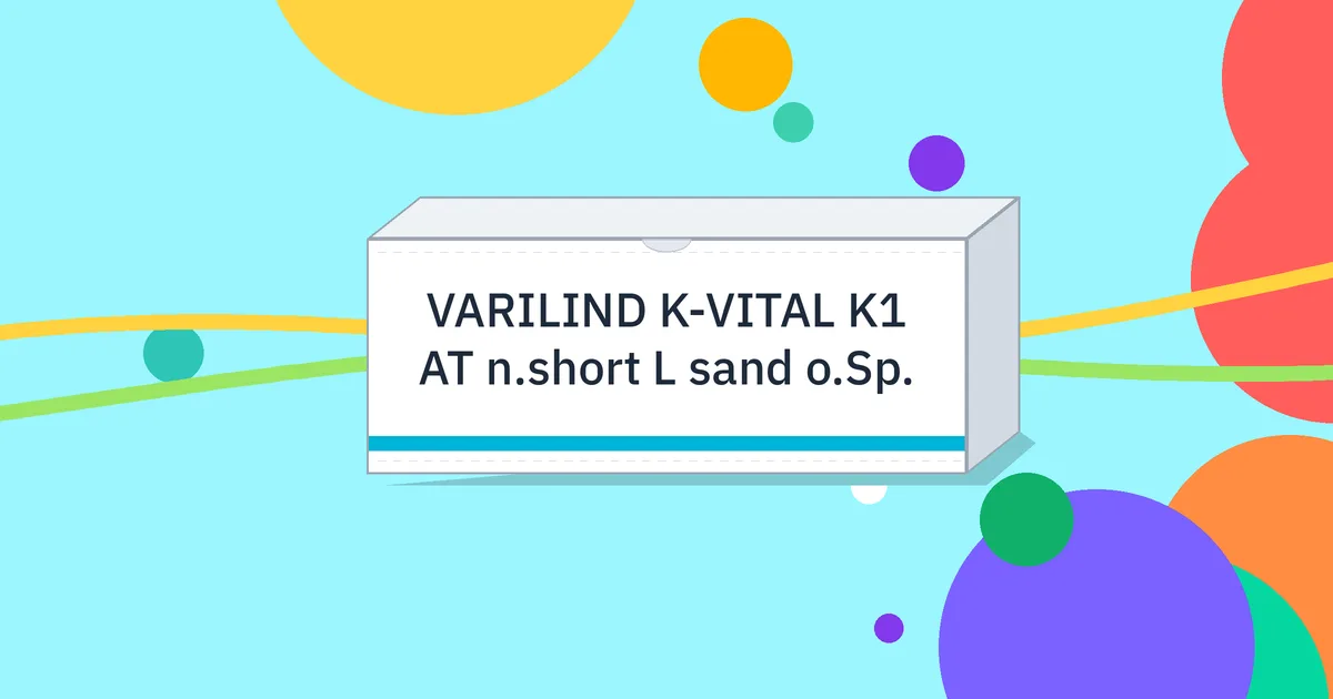 Symbolbild: Packung mit der Aufschrift VARILIND K-VITAL K1 AT n.short L sand o.Sp. (PZN 20559850) – Verfügbarkeit und Bezug in Apotheken in Frankfurt am Main