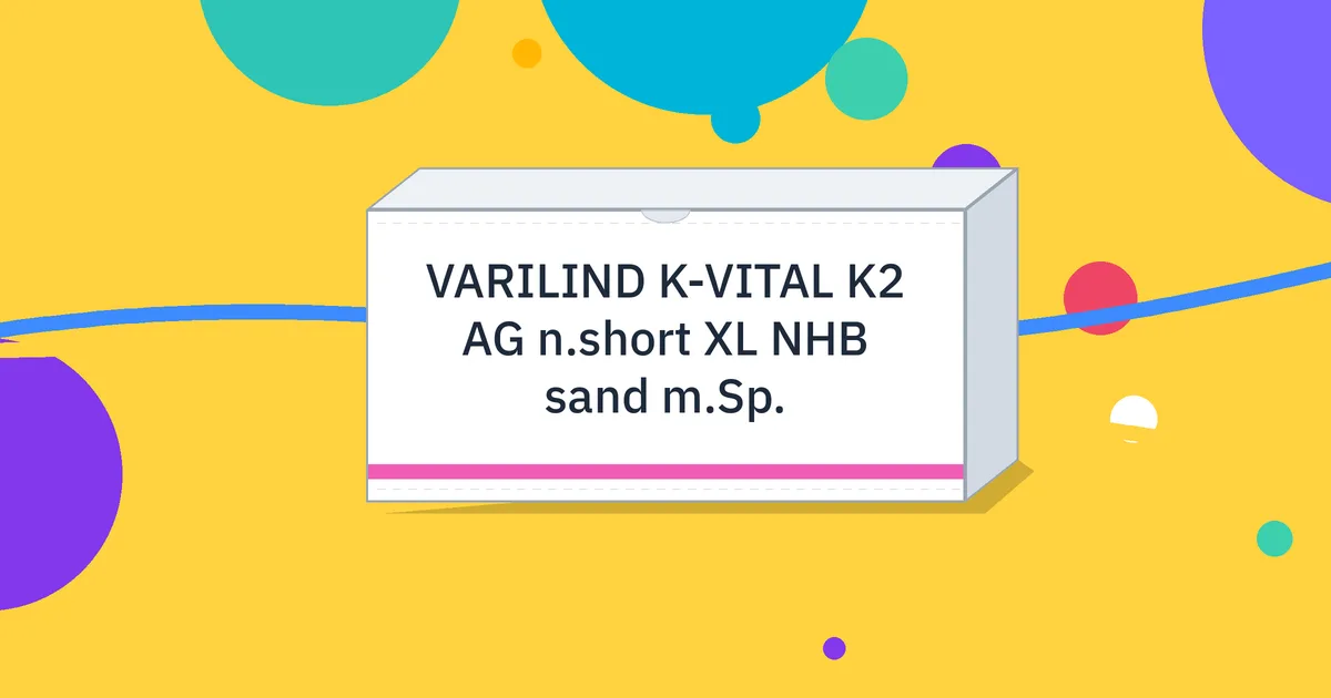 Symbolbild: Packung mit der Aufschrift VARILIND K-VITAL K2 AG n.short XL NHB sand m.Sp. (PZN 20564242) – Verfügbarkeit und Bezug in Apotheken in Frankfurt am Main