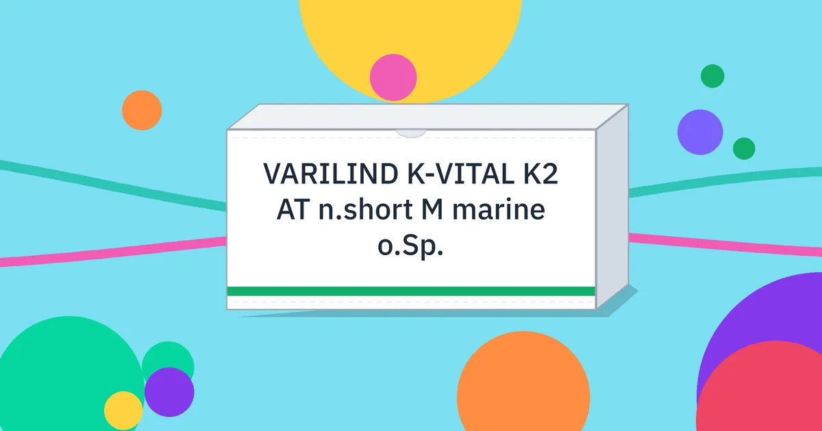 Symbolbild: Packung mit der Aufschrift VARILIND K-VITAL K2 AT n.short M marine o.Sp. (PZN 20561700) – Verfügbarkeit und Bezug in Apotheken in Frankfurt am Main