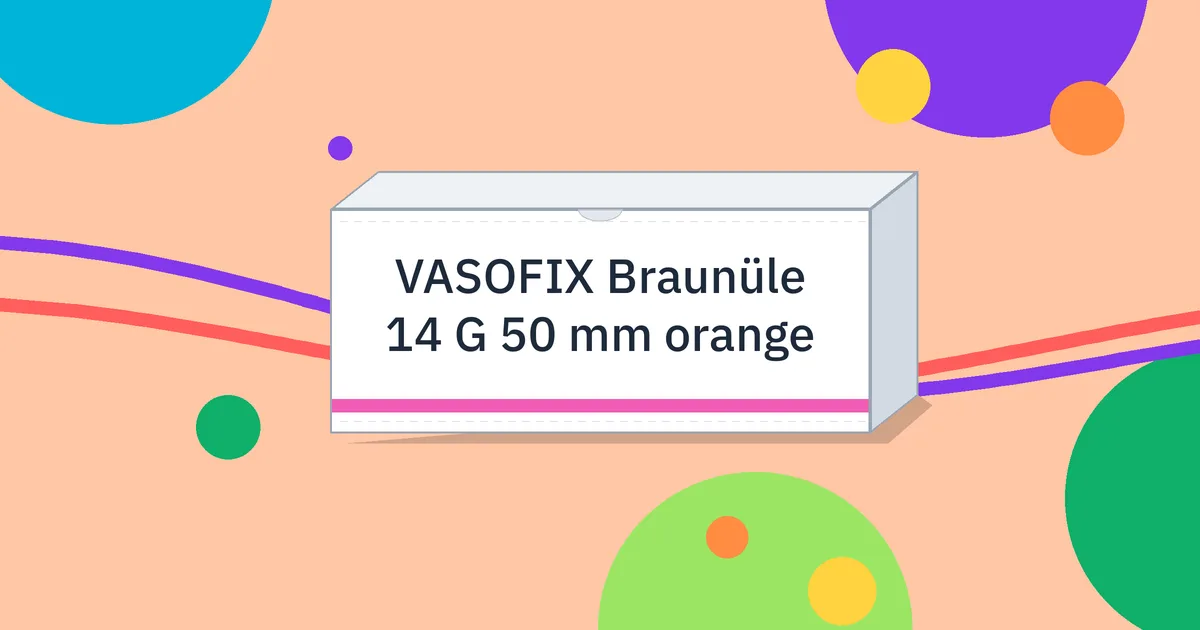 Symbolbild: Packung mit der Aufschrift VASOFIX Braunüle 14 G 50 mm orange (PZN 11178008) – Verfügbarkeit und Bezug in Apotheken in Frankfurt am Main