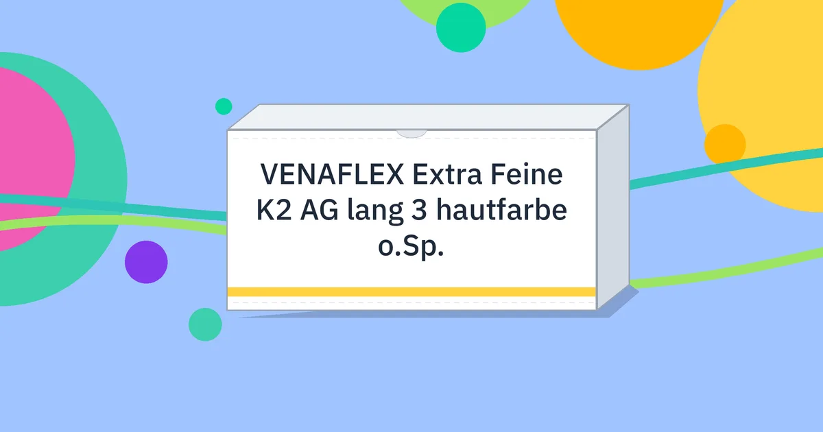 Symbolbild: Packung mit der Aufschrift VENAFLEX Extra Feine K2 AG lang 3 hautfarbe o.Sp. (PZN 18308448) – Verfügbarkeit und Bezug in Apotheken in Frankfurt am Main