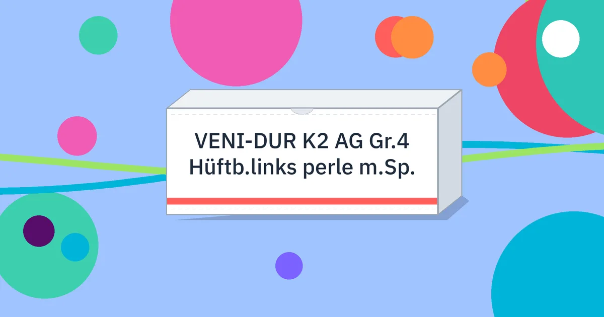 Symbolbild: Packung mit der Aufschrift VENI-DUR K2 AG Gr.4 Hüftb.links perle m.Sp. (PZN 03248143) – Verfügbarkeit und Bezug in Apotheken in Frankfurt am Main