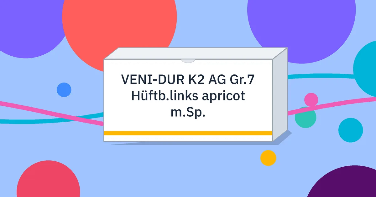 Symbolbild: Packung mit der Aufschrift VENI-DUR K2 AG Gr.7 Hüftb.links apricot m.Sp. (PZN 03246776) – Verfügbarkeit und Bezug in Apotheken in Frankfurt am Main