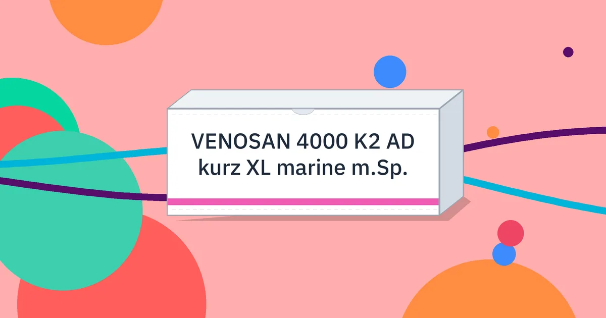 Symbolbild: Packung mit der Aufschrift VENOSAN 4000 K2 AD kurz XL marine m.Sp. (PZN 16602149) – Verfügbarkeit und Bezug in Apotheken in Frankfurt am Main