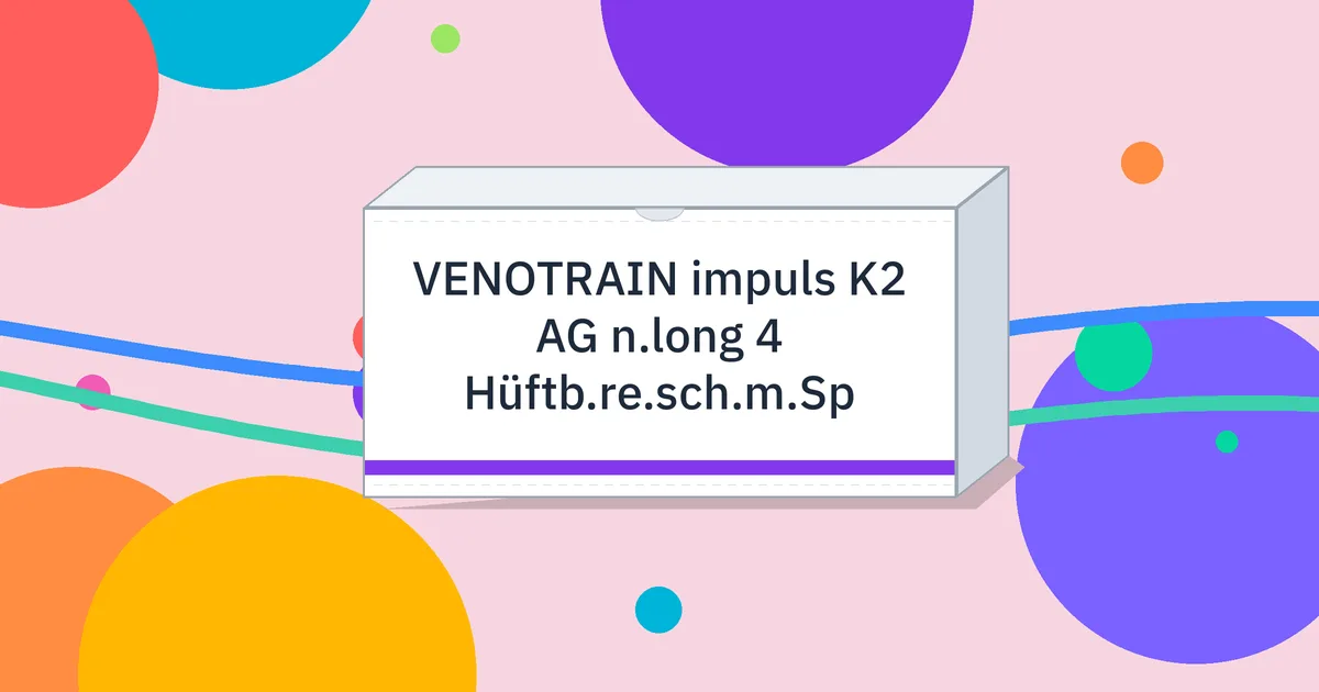 Symbolbild: Packung mit der Aufschrift VENOTRAIN impuls K2 AG n.long 4 Hüftb.re.sch.m.Sp (PZN 10293049) – Verfügbarkeit und Bezug in Apotheken in Frankfurt am Main