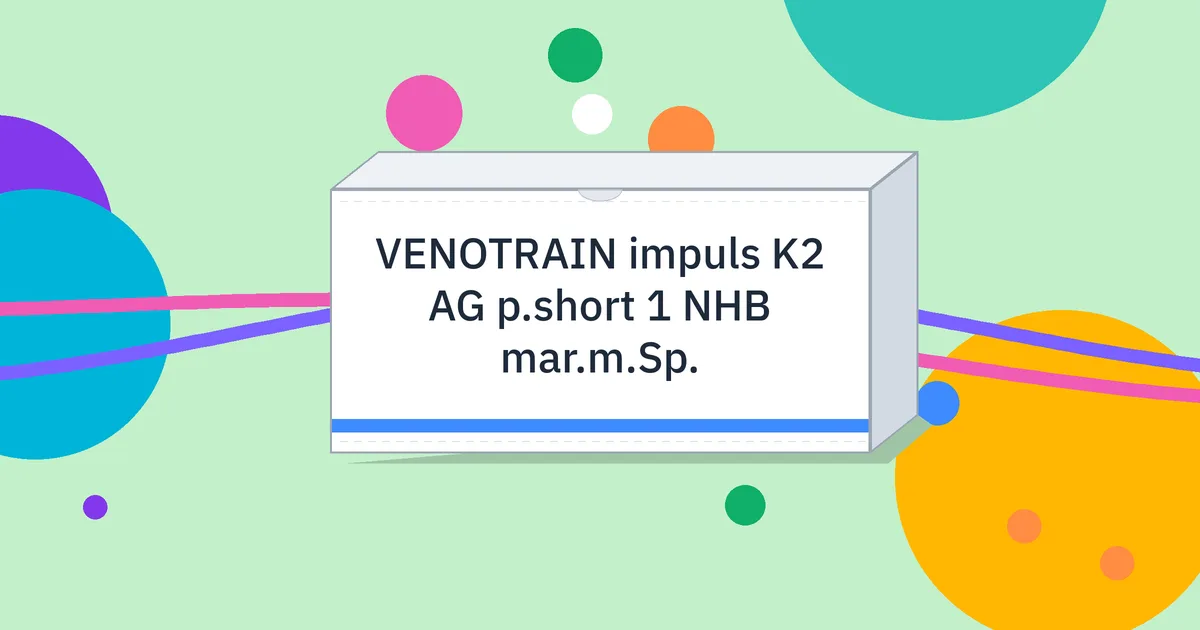Symbolbild: Packung mit der Aufschrift VENOTRAIN impuls K2 AG p.short 1 NHB mar.m.Sp. (PZN 15214161) – Verfügbarkeit und Bezug in Apotheken in Frankfurt am Main
