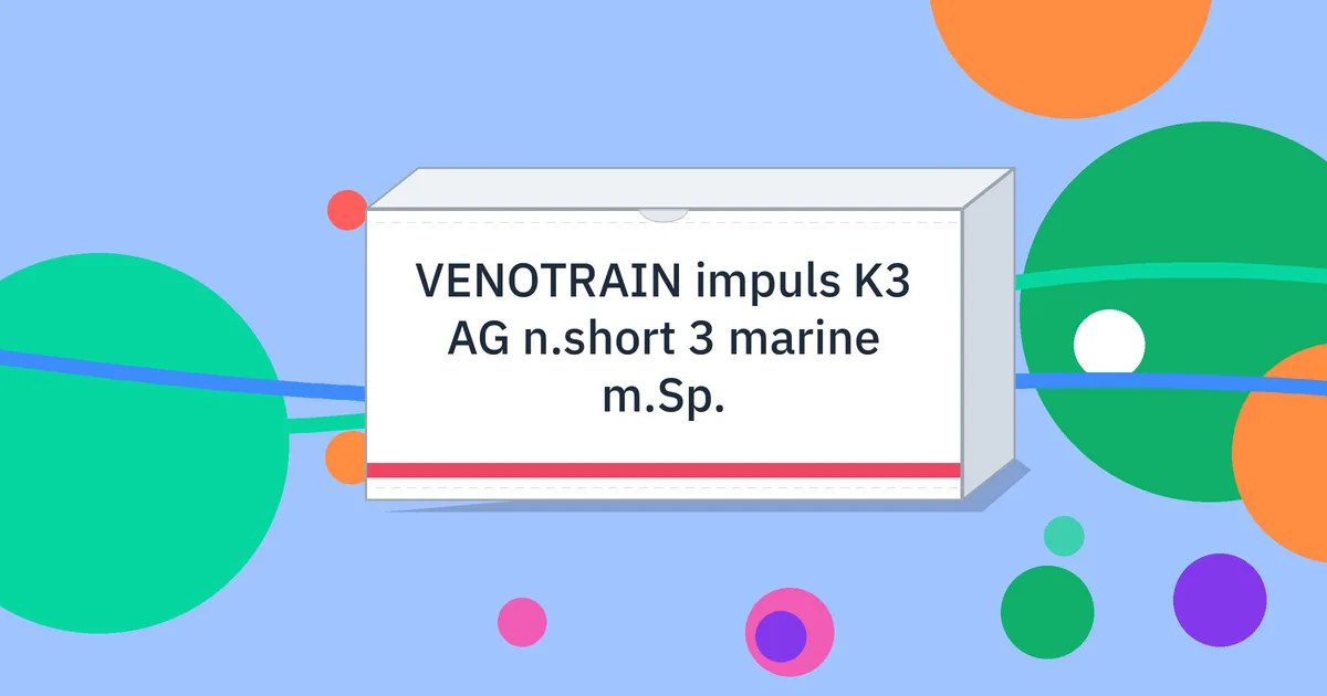 Symbolbild: Packung mit der Aufschrift VENOTRAIN impuls K3 AG n.short 3 marine m.Sp. (PZN 15212854) – Verfügbarkeit und Bezug in Apotheken in Frankfurt am Main