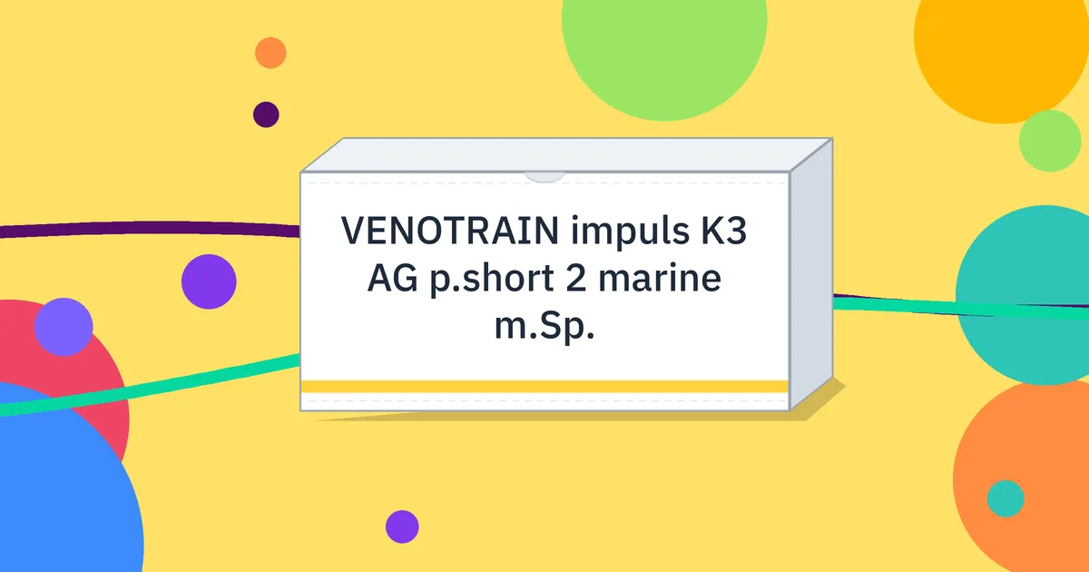 Symbolbild: Packung mit der Aufschrift VENOTRAIN impuls K3 AG p.short 2 marine m.Sp. (PZN 15212989) – Verfügbarkeit und Bezug in Apotheken in Frankfurt am Main