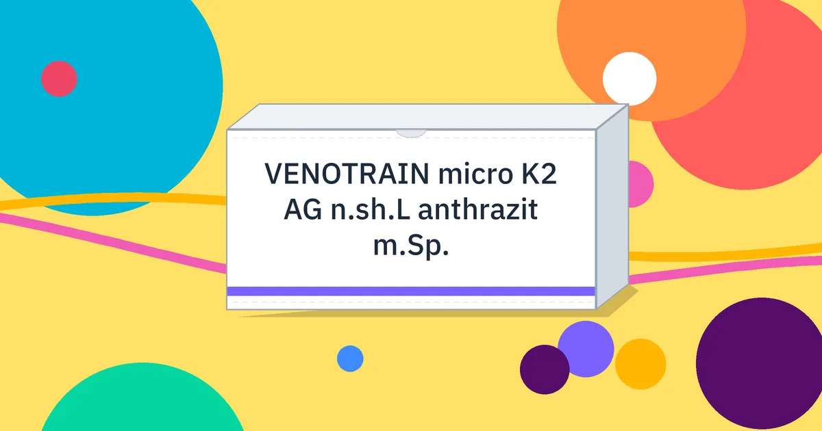 Symbolbild: Packung mit der Aufschrift VENOTRAIN micro K2 AG n.sh.L anthrazit m.Sp. (PZN 11061648) – Verfügbarkeit und Bezug in Apotheken in Frankfurt am Main
