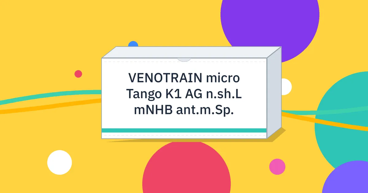 Symbolbild: Packung mit der Aufschrift VENOTRAIN micro Tango K1 AG n.sh.L mNHB ant.m.Sp. (PZN 17760608) – Verfügbarkeit und Bezug in Apotheken in Frankfurt am Main