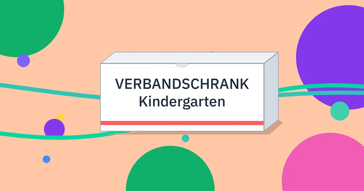 Symbolbild: Packung mit der Aufschrift VERBANDSCHRANK Kindergarten (PZN 00118836) – Verfügbarkeit und Bezug in Apotheken in Frankfurt am Main