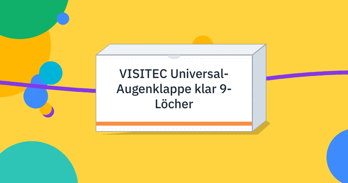 Symbolbild: Packung mit der Aufschrift VISITEC Universal-Augenklappe klar 9-Löcher (PZN 18722610) – Verfügbarkeit und Bezug in Apotheken in Frankfurt am Main