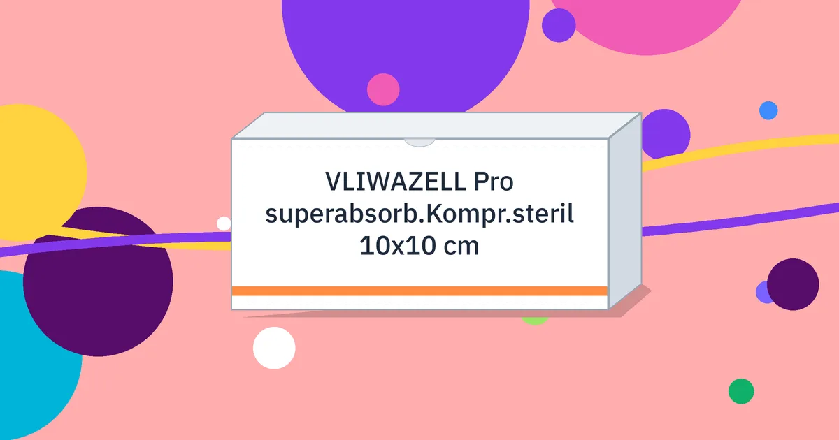Symbolbild: Packung mit der Aufschrift VLIWAZELL Pro superabsorb.Kompr.steril 10x10 cm (PZN 18800095) – Verfügbarkeit und Bezug in Apotheken in Frankfurt am Main