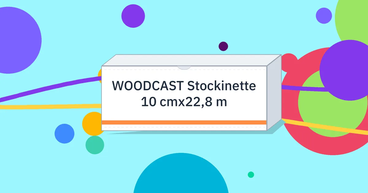 Symbolbild: Packung mit der Aufschrift WOODCAST Stockinette 10 cmx22,8 m (PZN 12420351) – Verfügbarkeit und Bezug in Apotheken in Frankfurt am Main