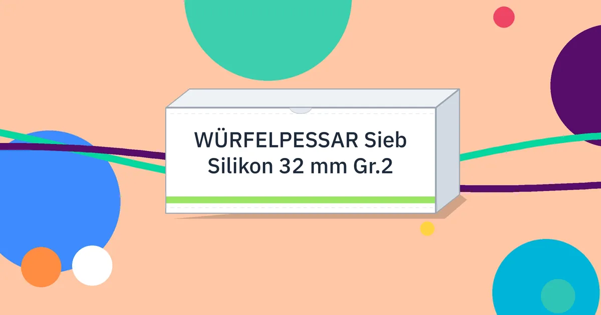 Symbolbild: Packung mit der Aufschrift WÜRFELPESSAR Sieb Silikon 32 mm Gr.2 (PZN 04925628) – Verfügbarkeit und Bezug in Apotheken in Frankfurt am Main