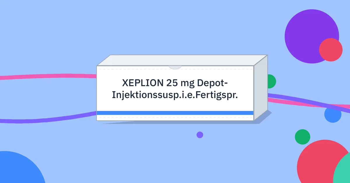 Symbolbild: Packung mit der Aufschrift XEPLION 25 mg Depot-Injektionssusp.i.e.Fertigspr. (PZN 09476595) – Verfügbarkeit und Bezug in Apotheken in Frankfurt am Main