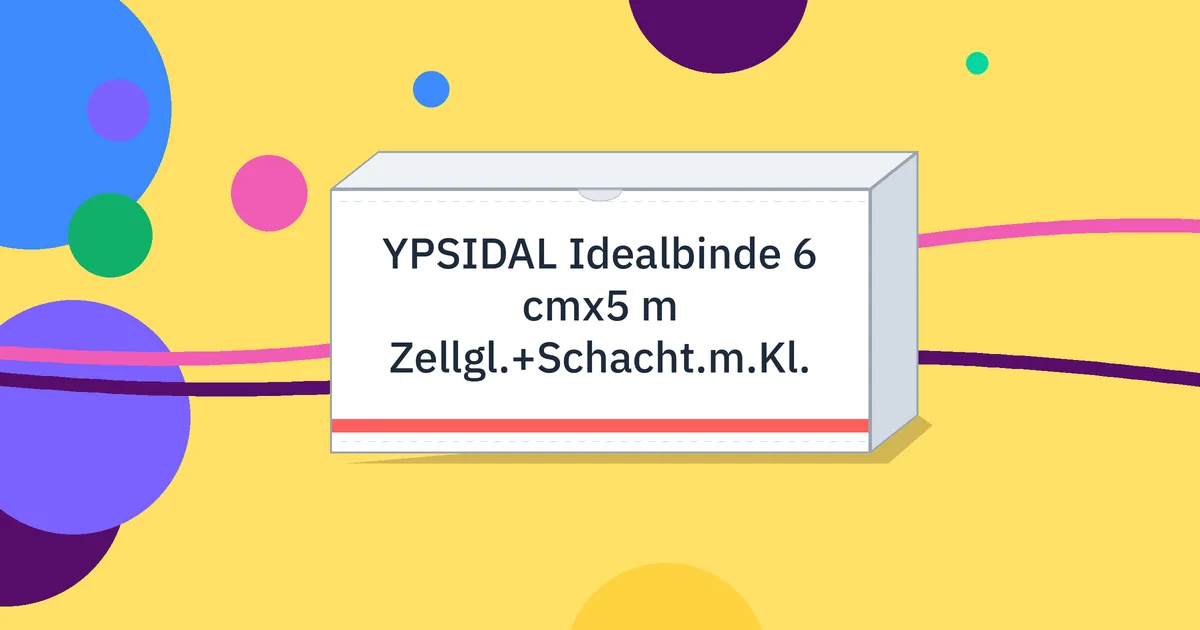 Symbolbild: Packung mit der Aufschrift YPSIDAL Idealbinde 6 cmx5 m Zellgl.+Schacht.m.Kl. (PZN 12603761) – Verfügbarkeit und Bezug in Apotheken in Frankfurt am Main