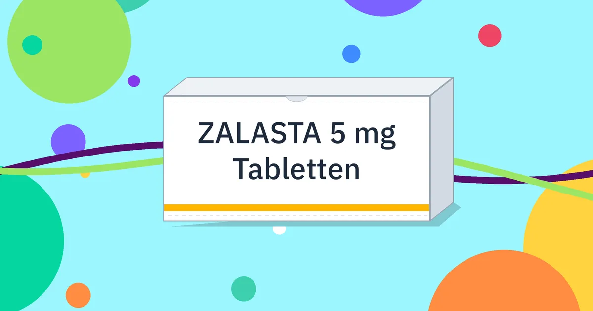 Symbolbild: Packung mit der Aufschrift ZALASTA 5 mg Tabletten (PZN 09097656) – Verfügbarkeit und Bezug in Apotheken in Frankfurt am Main