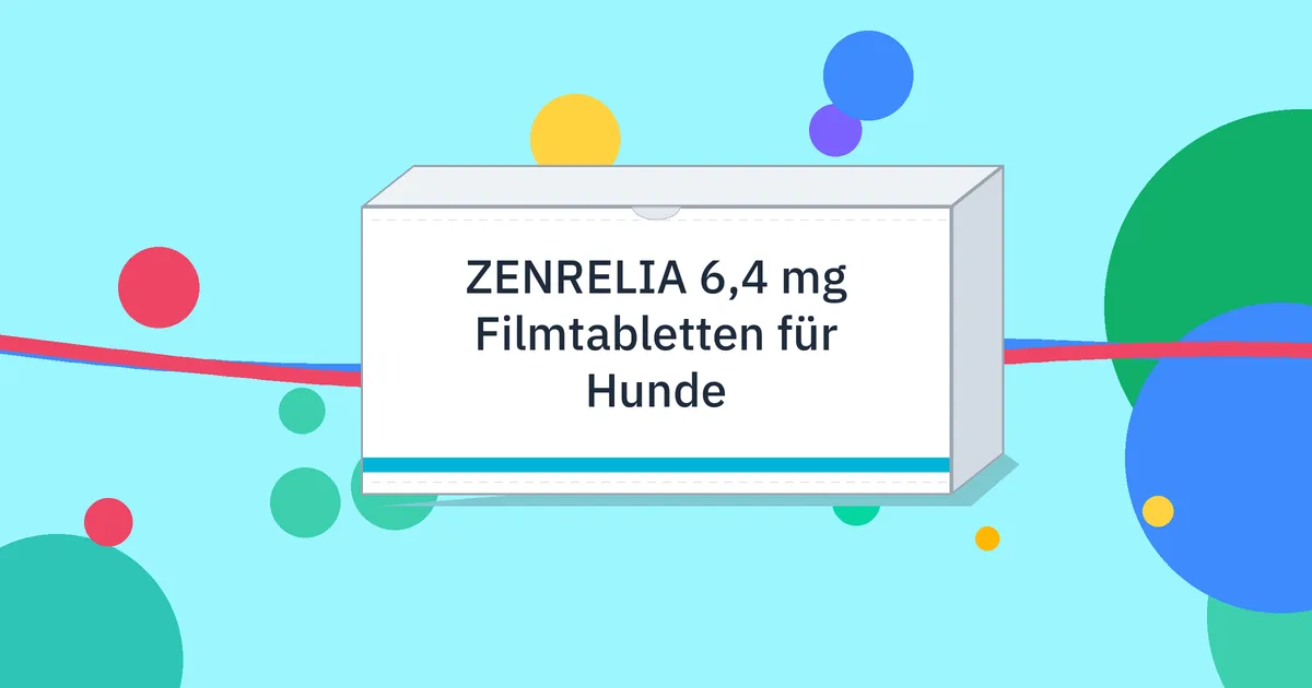 Symbolbild: Packung mit der Aufschrift ZENRELIA 6,4 mg Filmtabletten für Hunde (PZN 19711407) – Verfügbarkeit und Bezug in Apotheken in Frankfurt am Main