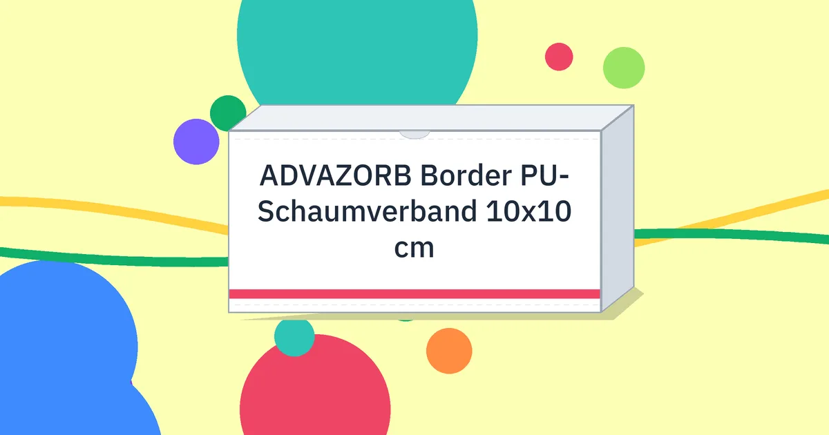 Symbolbild: Packung mit der Aufschrift ADVAZORB Border PU-Schaumverband 10x10 cm (PZN 14233280) – Verfügbarkeit und Bezug in Apotheken in Frankfurt am Main