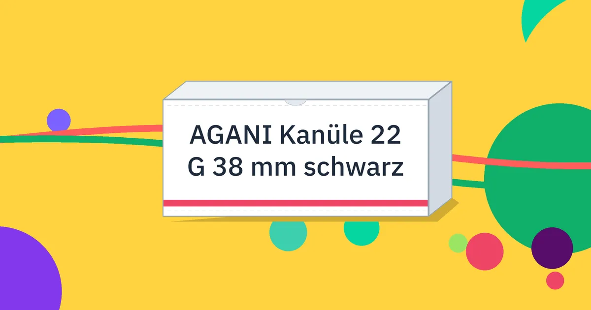 Symbolbild: Packung mit der Aufschrift AGANI Kanüle 22 G 38 mm schwarz (PZN 01802144) – Verfügbarkeit und Bezug in Apotheken in Frankfurt am Main