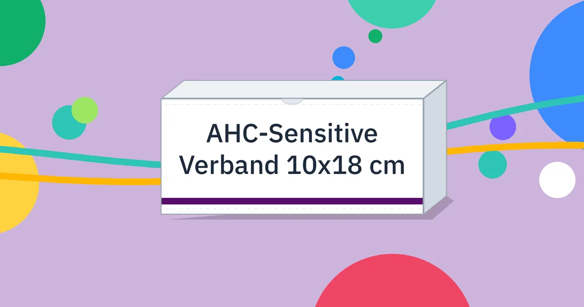 Symbolbild: Packung mit der Aufschrift AHC-Sensitive Verband 10x18 cm (PZN 20006571) – Verfügbarkeit und Bezug in Apotheken in Frankfurt am Main