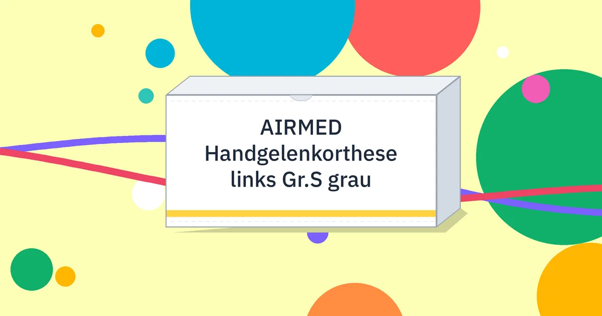 Symbolbild: Packung mit der Aufschrift AIRMED Handgelenkorthese links Gr.S grau (PZN 14048973) – Verfügbarkeit und Bezug in Apotheken in Frankfurt am Main
