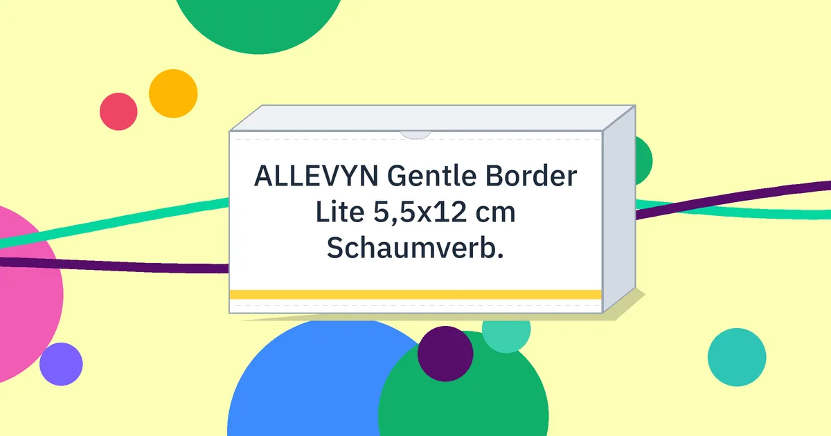 Symbolbild: Packung mit der Aufschrift ALLEVYN Gentle Border Lite 5,5x12 cm Schaumverb. (PZN 19698115) – Verfügbarkeit und Bezug in Apotheken in Frankfurt am Main