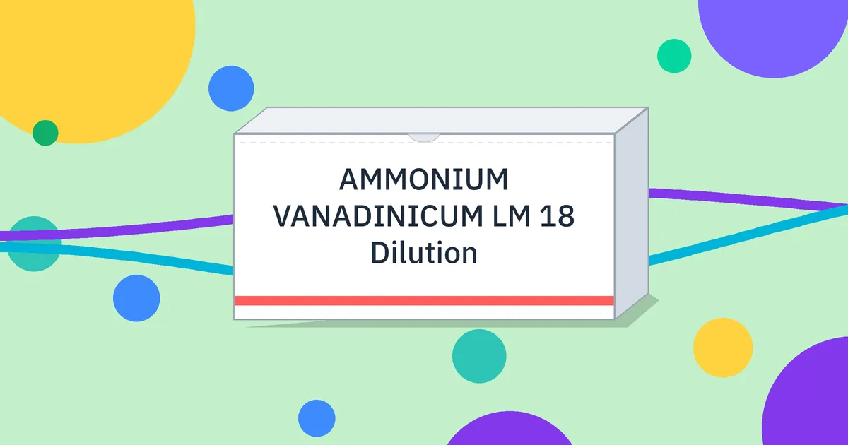 Symbolbild: Packung mit der Aufschrift AMMONIUM VANADINICUM LM 18 Dilution (PZN 13324201) – Verfügbarkeit und Bezug in Apotheken in Frankfurt am Main