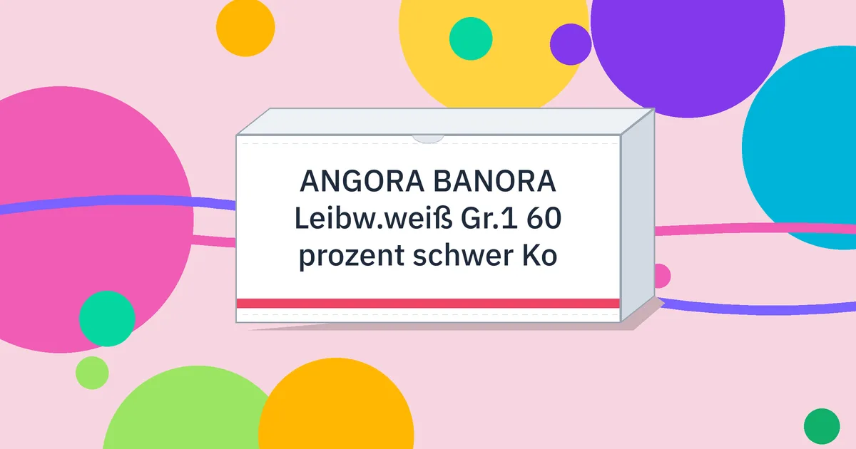 Symbolbild: Packung mit der Aufschrift ANGORA BANORA Leibw.weiß Gr.1 60 prozent schwer Ko (PZN 02769288) – Verfügbarkeit und Bezug in Apotheken in Frankfurt am Main