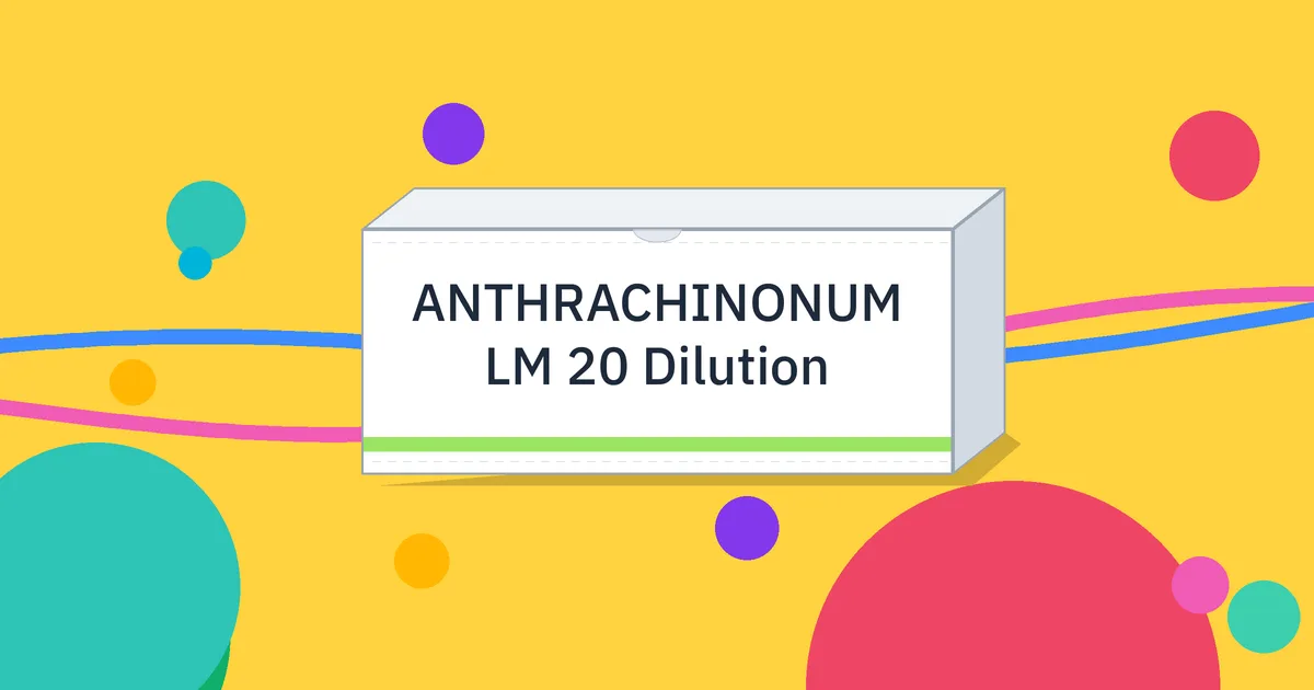 Symbolbild: Packung mit der Aufschrift ANTHRACHINONUM LM 20 Dilution (PZN 13370856) – Verfügbarkeit und Bezug in Apotheken in Frankfurt am Main