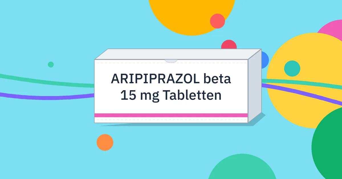 Symbolbild: Packung mit der Aufschrift ARIPIPRAZOL beta 15 mg Tabletten (PZN 07504494) – Verfügbarkeit und Bezug in Apotheken in Frankfurt am Main