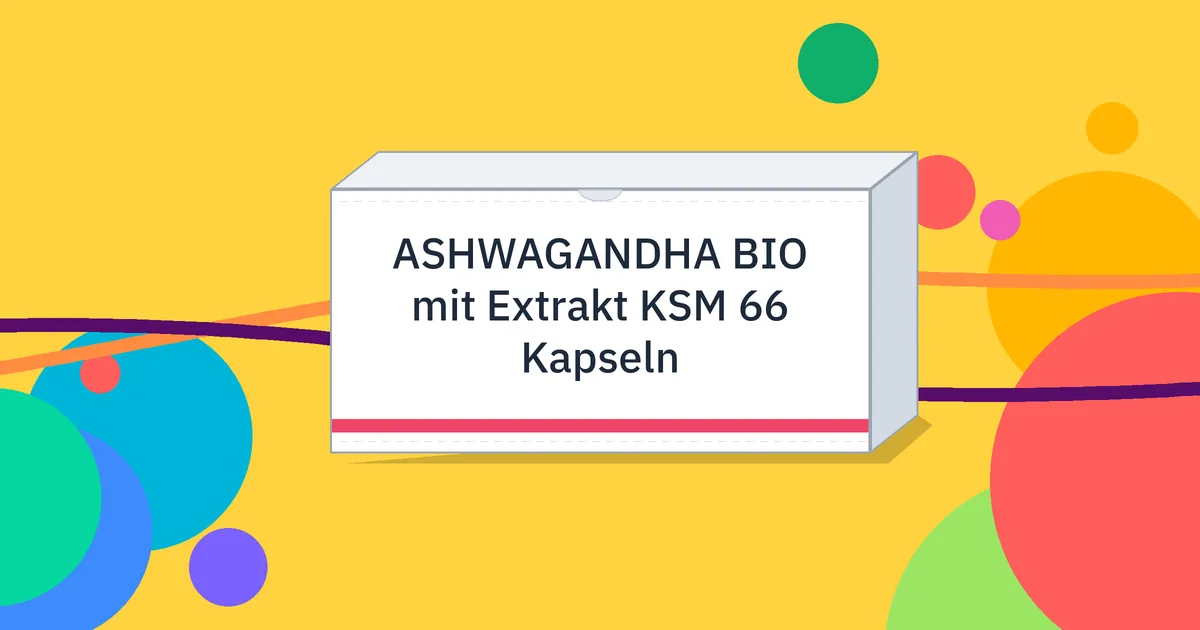 Symbolbild: Packung mit der Aufschrift ASHWAGANDHA BIO mit Extrakt KSM 66 Kapseln (PZN 18795796) – Verfügbarkeit und Bezug in Apotheken in Frankfurt am Main