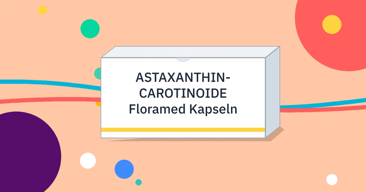 Symbolbild: Packung mit der Aufschrift ASTAXANTHIN-CAROTINOIDE Floramed Kapseln (PZN 10407984) – Verfügbarkeit und Bezug in Apotheken in Frankfurt am Main