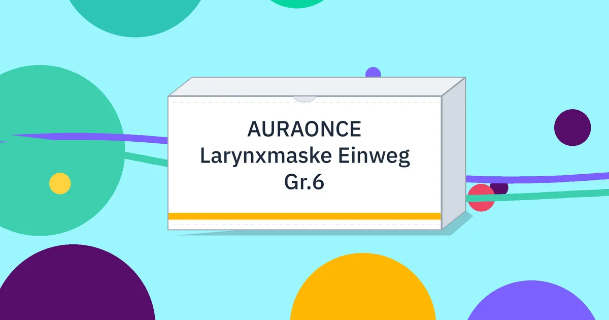 Symbolbild: Packung mit der Aufschrift AURAONCE Larynxmaske Einweg Gr.6 (PZN 09393478) – Verfügbarkeit und Bezug in Apotheken in Frankfurt am Main