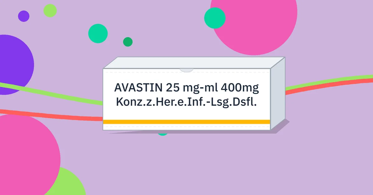 Symbolbild: Packung mit der Aufschrift AVASTIN 25 mg-ml 400mg Konz.z.Her.e.Inf.-Lsg.Dsfl. (PZN 14039052) – Verfügbarkeit und Bezug in Apotheken in Frankfurt am Main