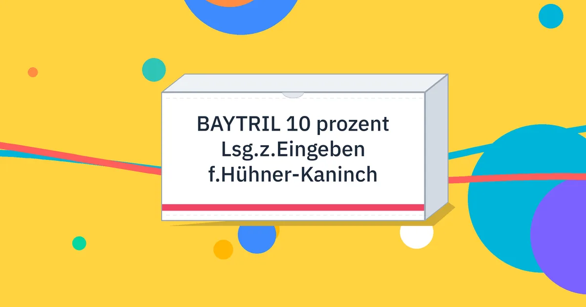 Symbolbild: Packung mit der Aufschrift BAYTRIL 10 prozent Lsg.z.Eingeben f.Hühner-Kaninch (PZN 05978897) – Verfügbarkeit und Bezug in Apotheken in Frankfurt am Main