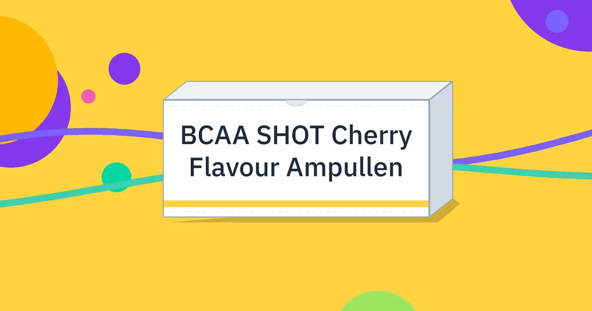 Symbolbild: Packung mit der Aufschrift BCAA SHOT Cherry Flavour Ampullen (PZN 11068768) – Verfügbarkeit und Bezug in Apotheken in Frankfurt am Main