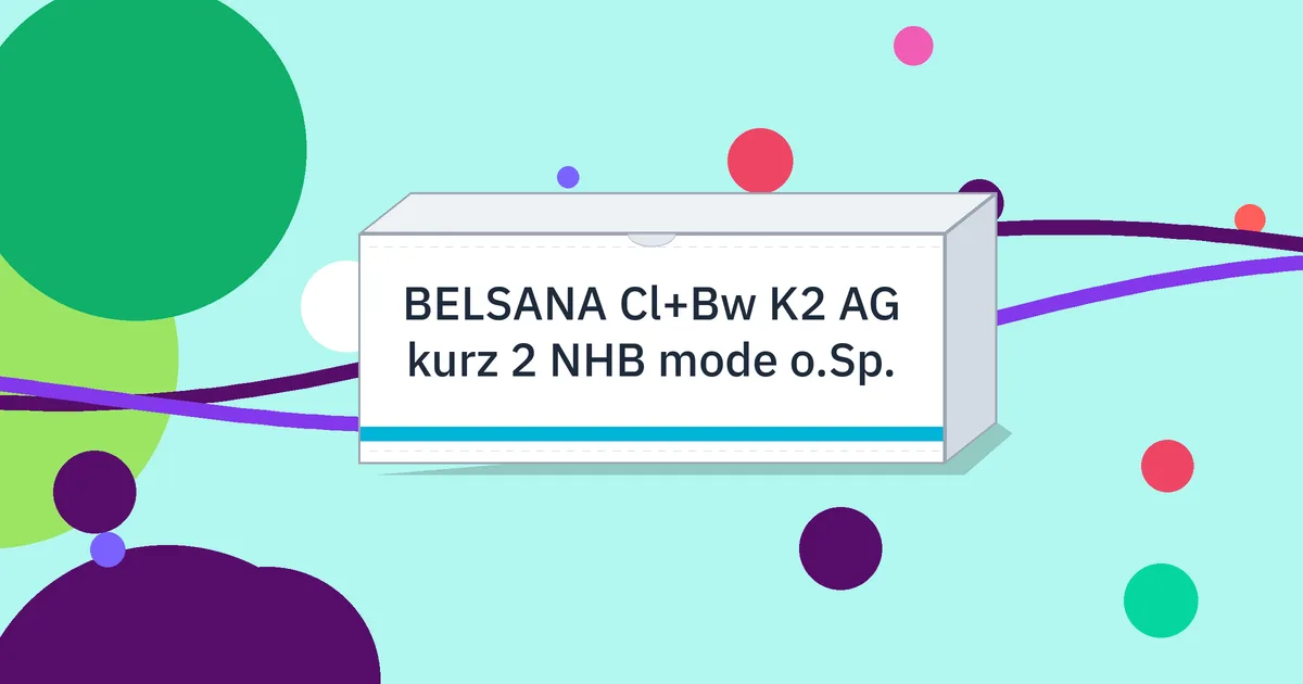 Symbolbild: Packung mit der Aufschrift BELSANA Cl+Bw K2 AG kurz 2 NHB mode o.Sp. (PZN 12243216) – Verfügbarkeit und Bezug in Apotheken in Frankfurt am Main