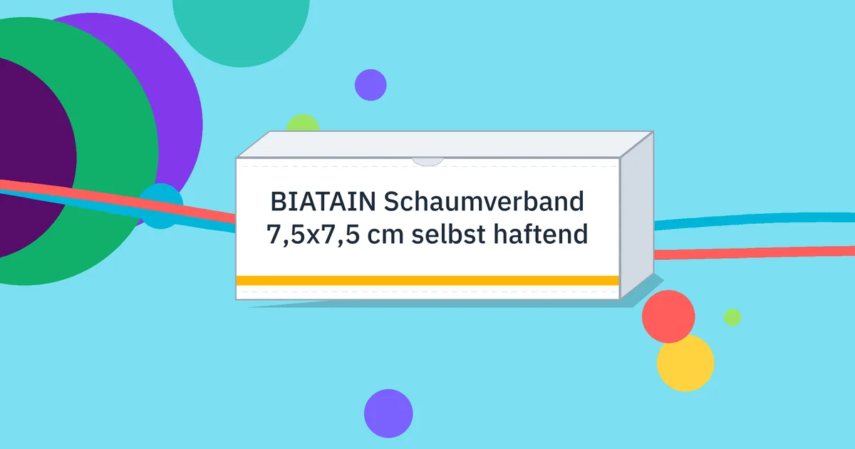 Symbolbild: Packung mit der Aufschrift BIATAIN Schaumverband 7,5x7,5 cm selbst haftend (PZN 11116728) – Verfügbarkeit und Bezug in Apotheken in Frankfurt am Main