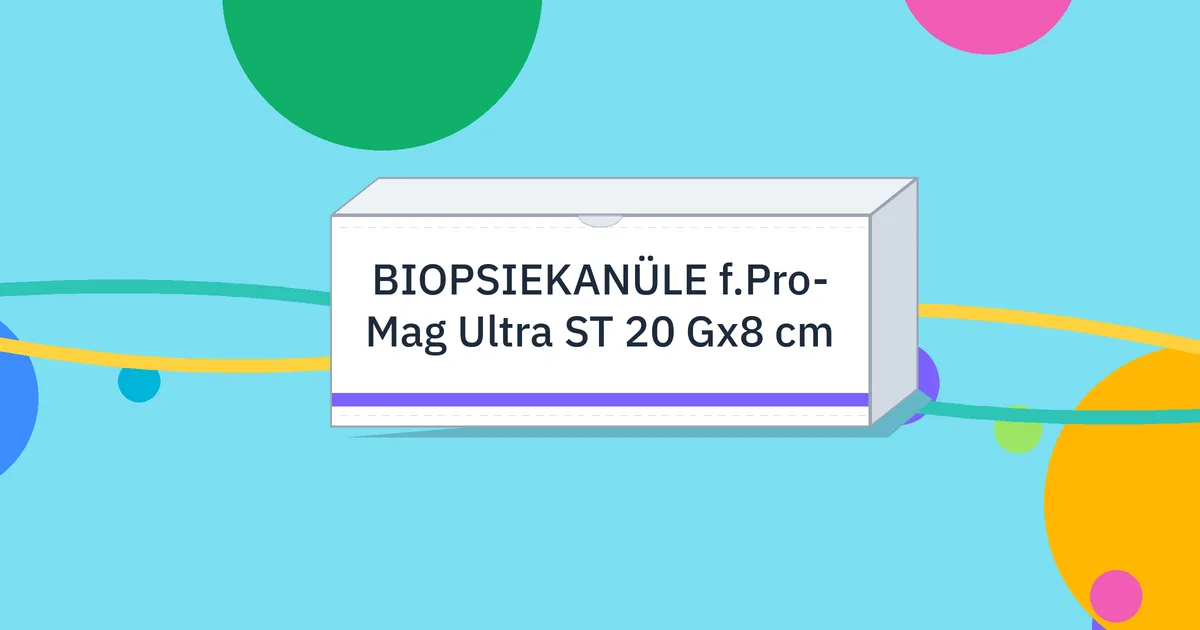 Symbolbild: Packung mit der Aufschrift BIOPSIEKANÜLE f.Pro-Mag Ultra ST 20 Gx8 cm (PZN 00425840) – Verfügbarkeit und Bezug in Apotheken in Frankfurt am Main