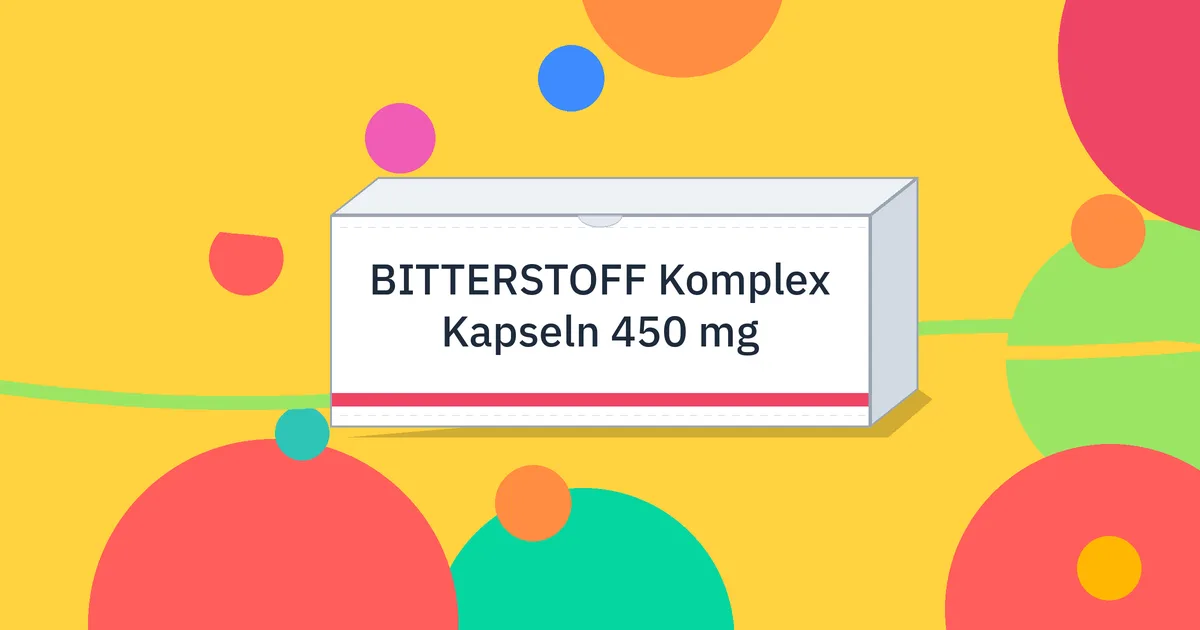 Symbolbild: Packung mit der Aufschrift BITTERSTOFF Komplex Kapseln 450 mg (PZN 19151233) – Verfügbarkeit und Bezug in Apotheken in Frankfurt am Main