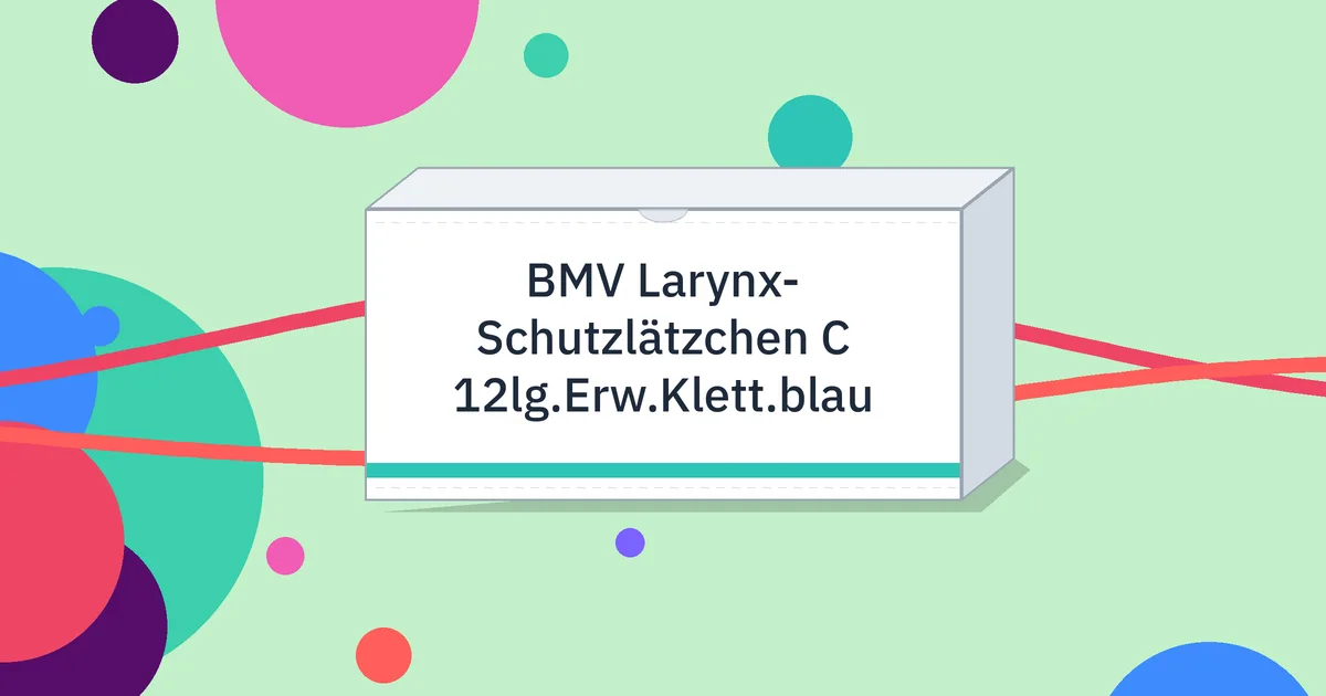 Symbolbild: Packung mit der Aufschrift BMV Larynx-Schutzlätzchen C 12lg.Erw.Klett.blau (PZN 10083493) – Verfügbarkeit und Bezug in Apotheken in Frankfurt am Main