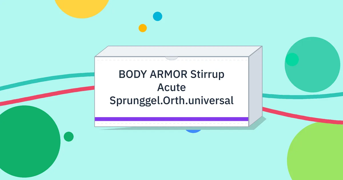 Symbolbild: Packung mit der Aufschrift BODY ARMOR Stirrup Acute Sprunggel.Orth.universal (PZN 16630654) – Verfügbarkeit und Bezug in Apotheken in Frankfurt am Main