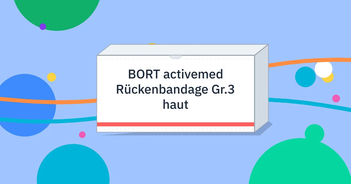 Symbolbild: Packung mit der Aufschrift BORT activemed Rückenbandage Gr.3 haut (PZN 15256343) – Verfügbarkeit und Bezug in Apotheken in Frankfurt am Main